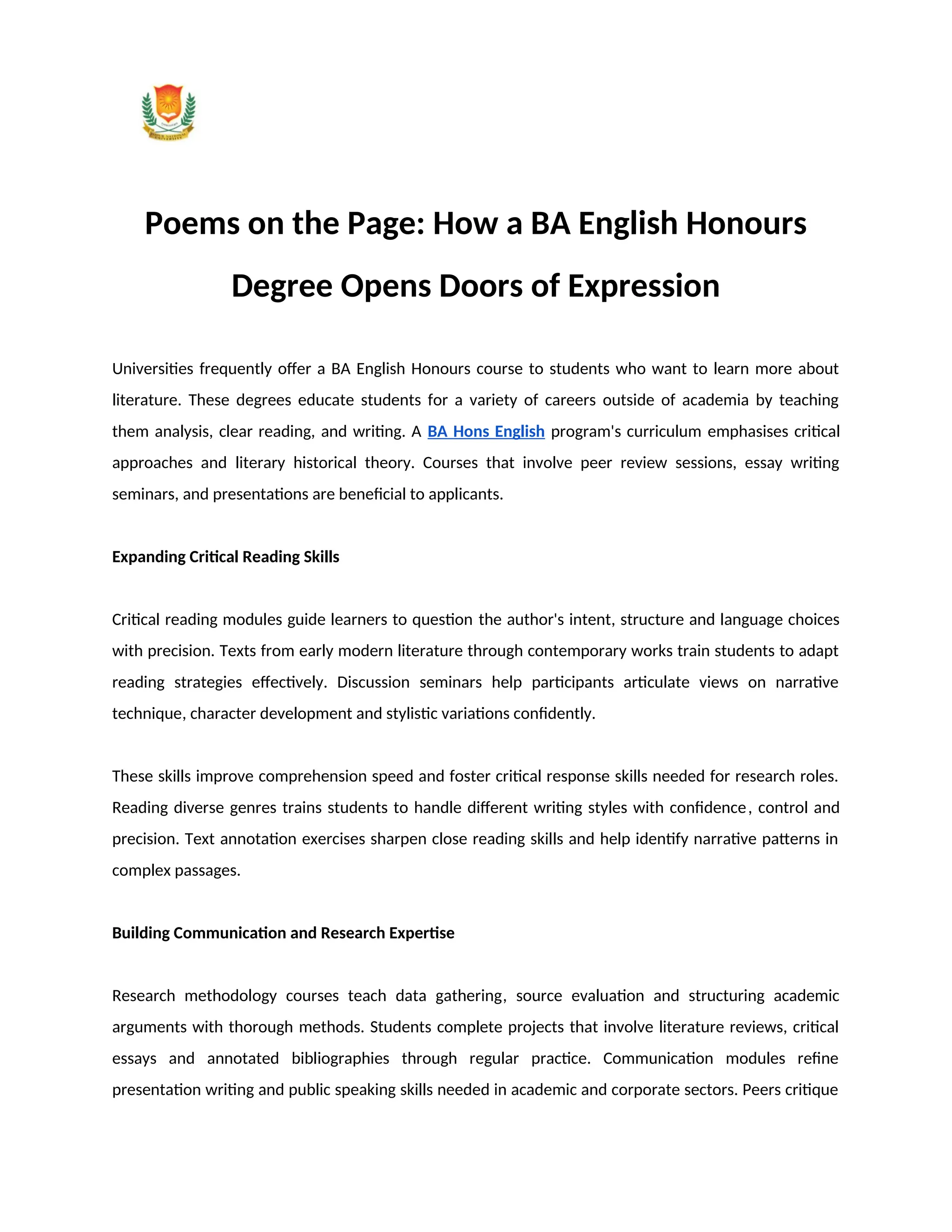 Poems on the Page How a BA English Honours Degree Opens Doors of ...