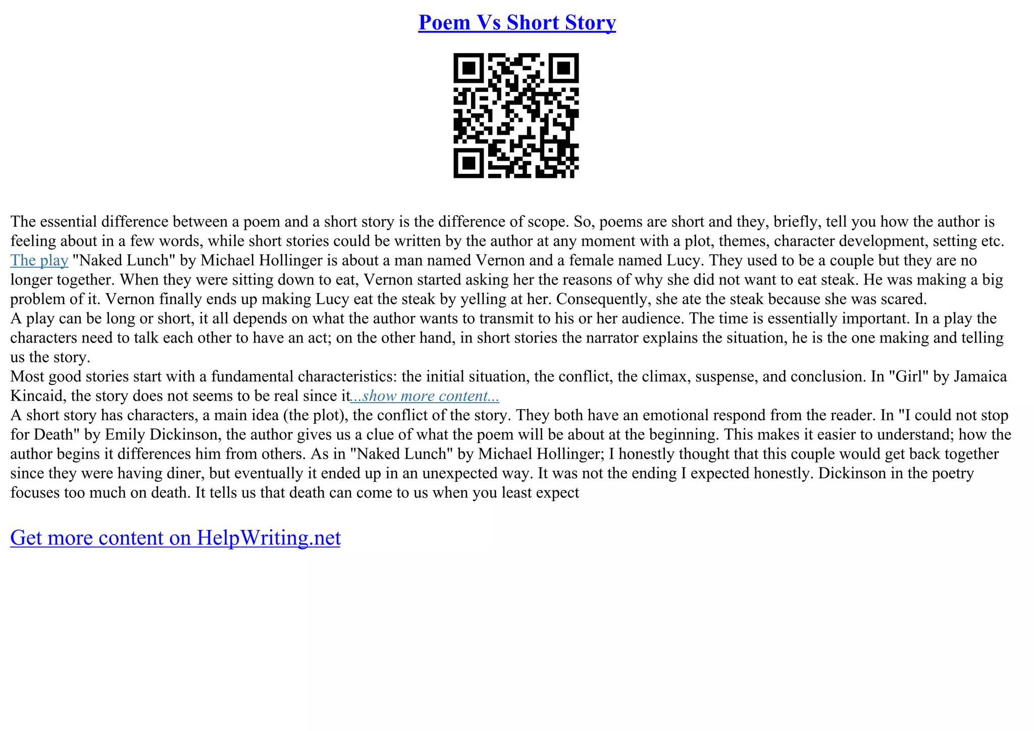 Poem Vs Short Story | PDF
