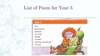 Anthology of poem year 5- List of poems for the student | PPTX