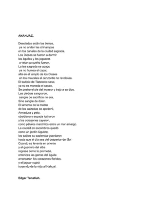 Poesía Azteca by Edgar Tonatiuh | PDF