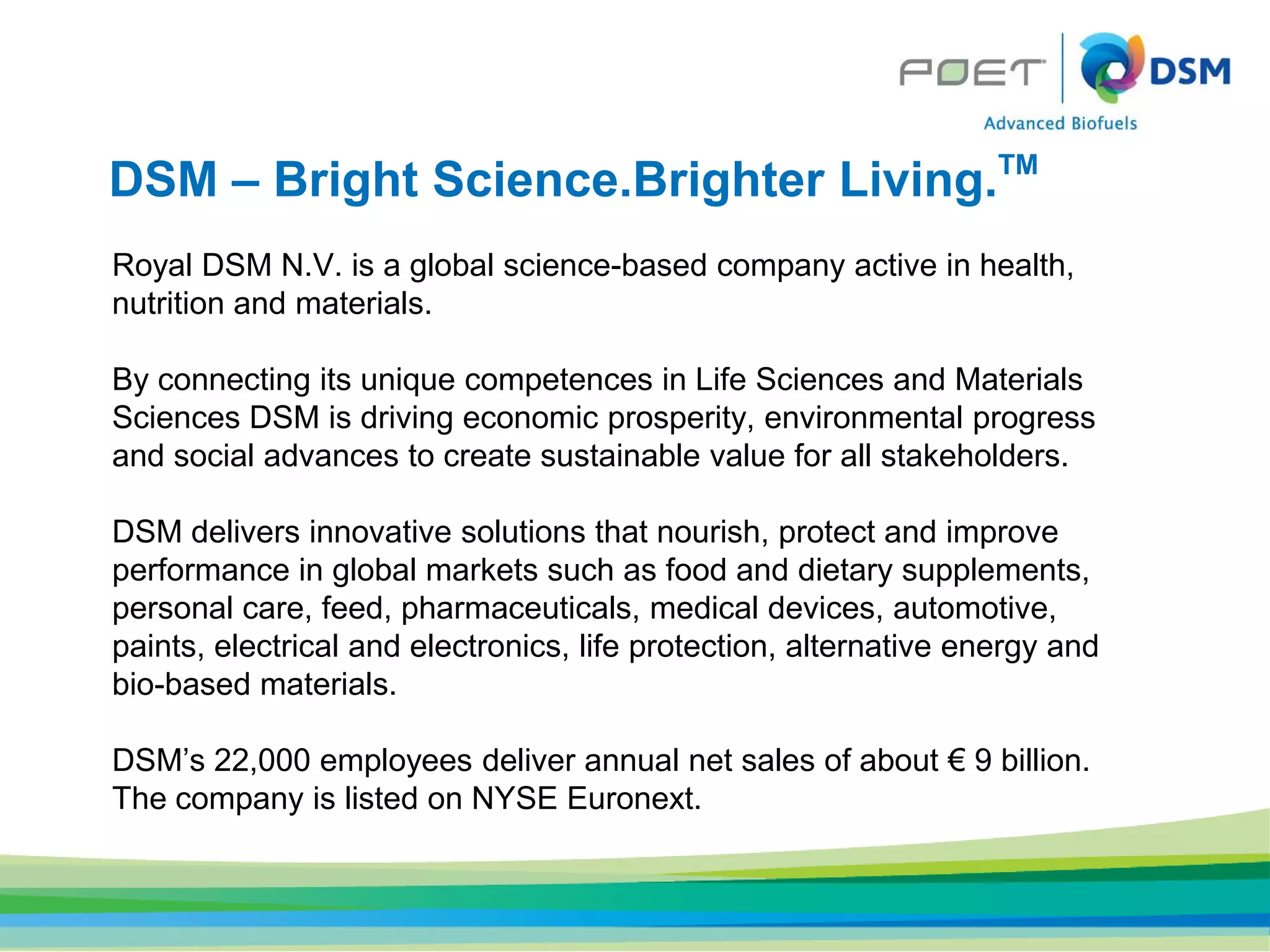 POET and DSM: Producing Advanced Biofuels | PPTX