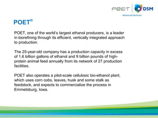 POET and DSM: Producing Advanced Biofuels | PPTX