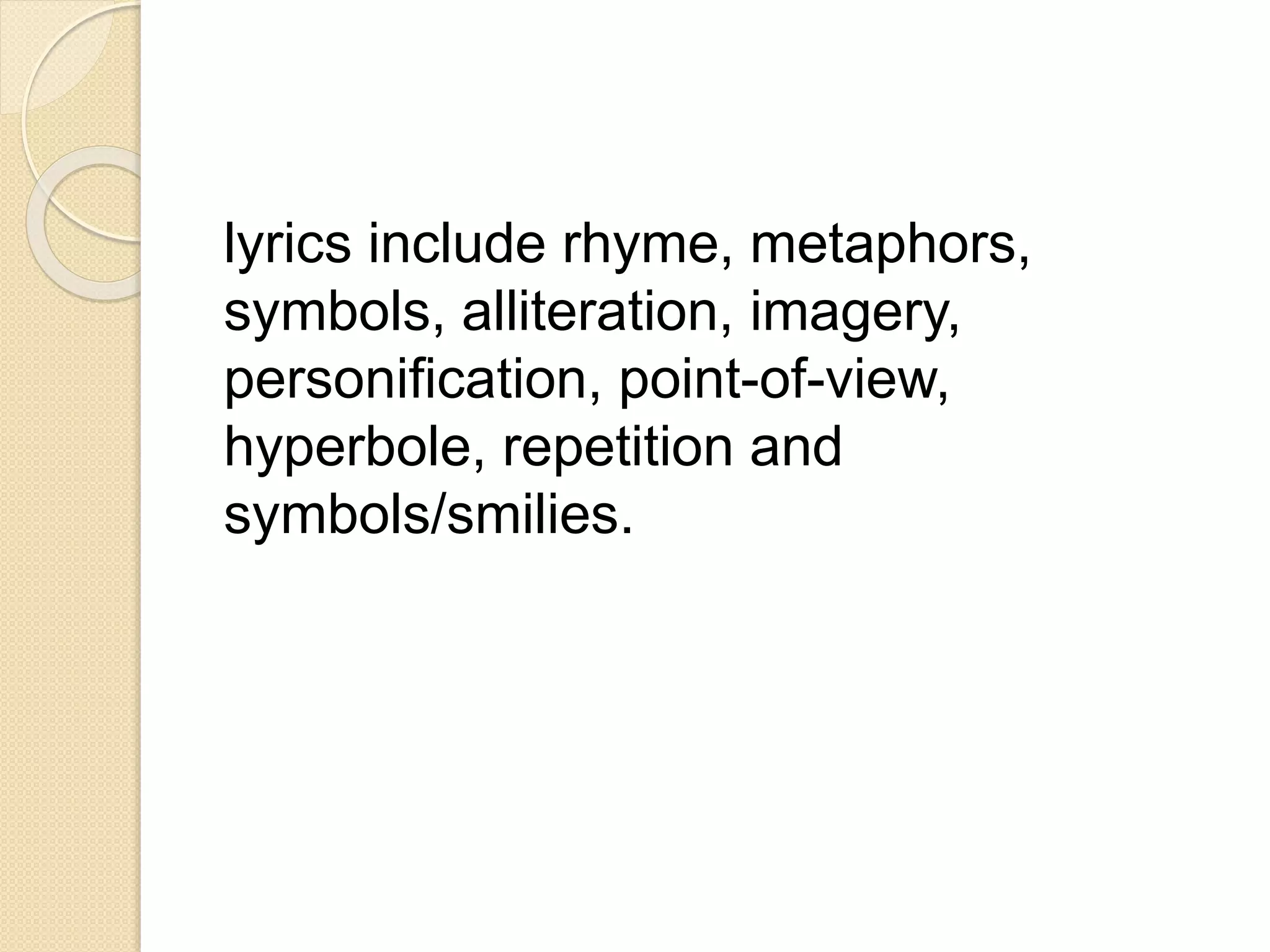 Poetic devices in lyrics | PPTX