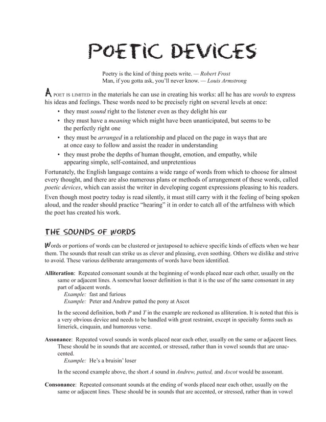 Poetic devices revision booklet for each student | PDF
