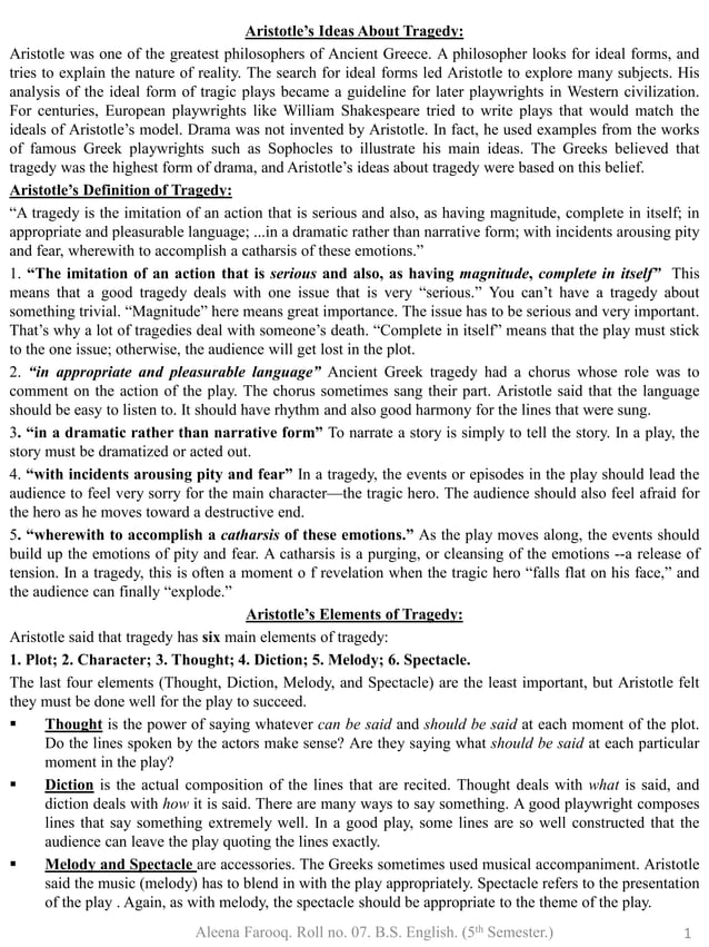 Aristotle Poetics concepts of Tragedy and Plot | PPTX