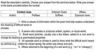 Poetry: Context Clues, Affixes and Author.pptx
