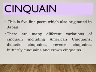 Poetry- DIFFERENT TYPES OF POETRY and Examples.pptx