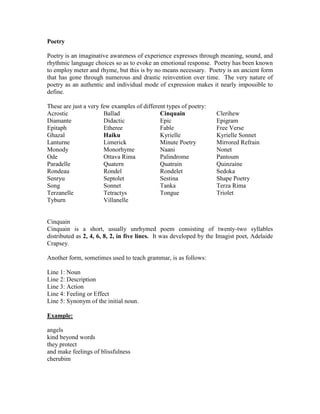 Poetry and types of poetry in literature | PDF