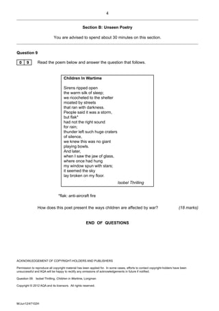 Poetry across time 2012 higher paper | PDF