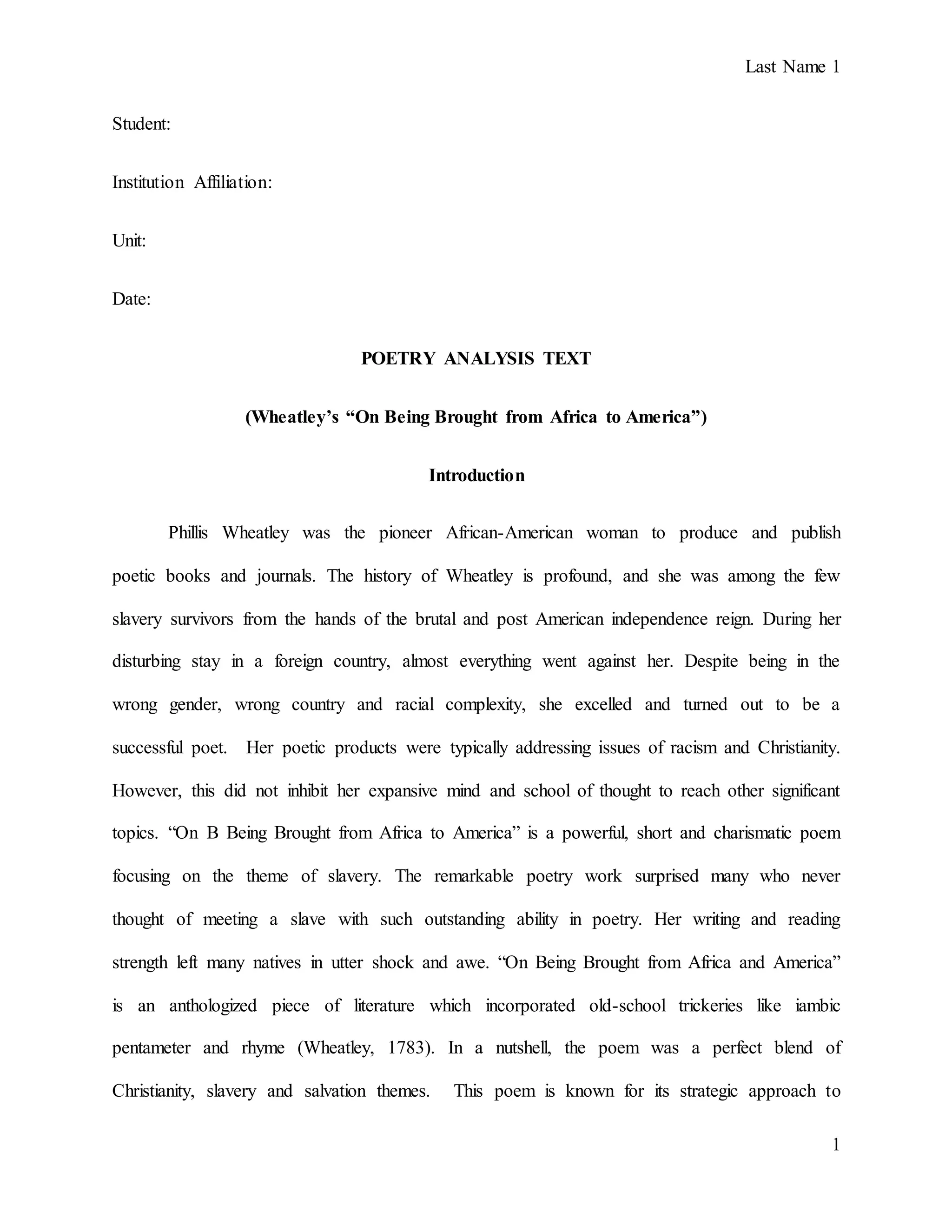 Poetry analysis essay | DOCX