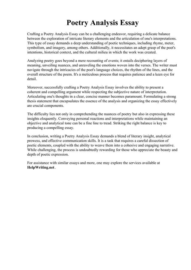 Poetry Analysis Essay. 9 Poetry Analysis Templates - PDF | PDF