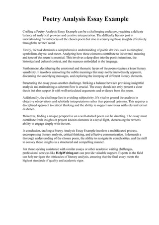 Poetry Analysis Essay Example | PDF