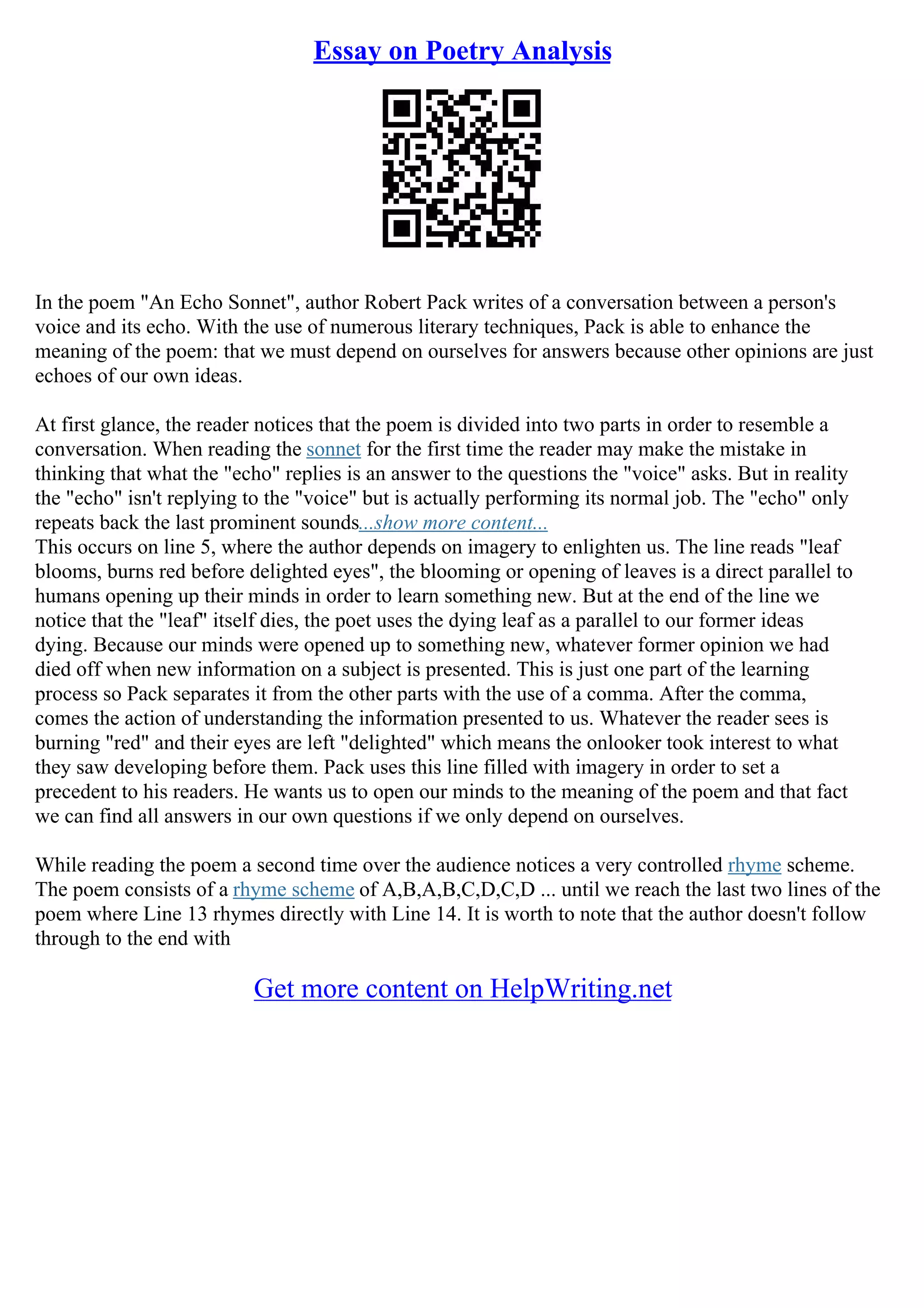 Poetry Analysis Essay Sample | PDF