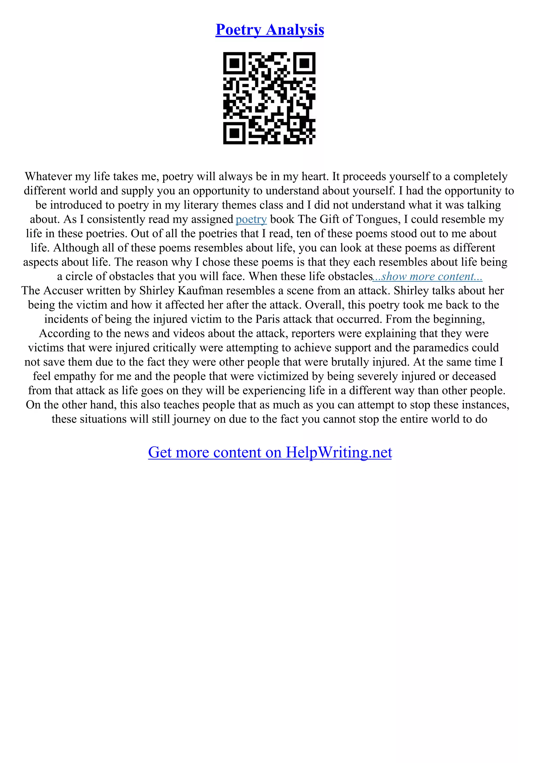 Poetry Analysis Essay Sample | PDF