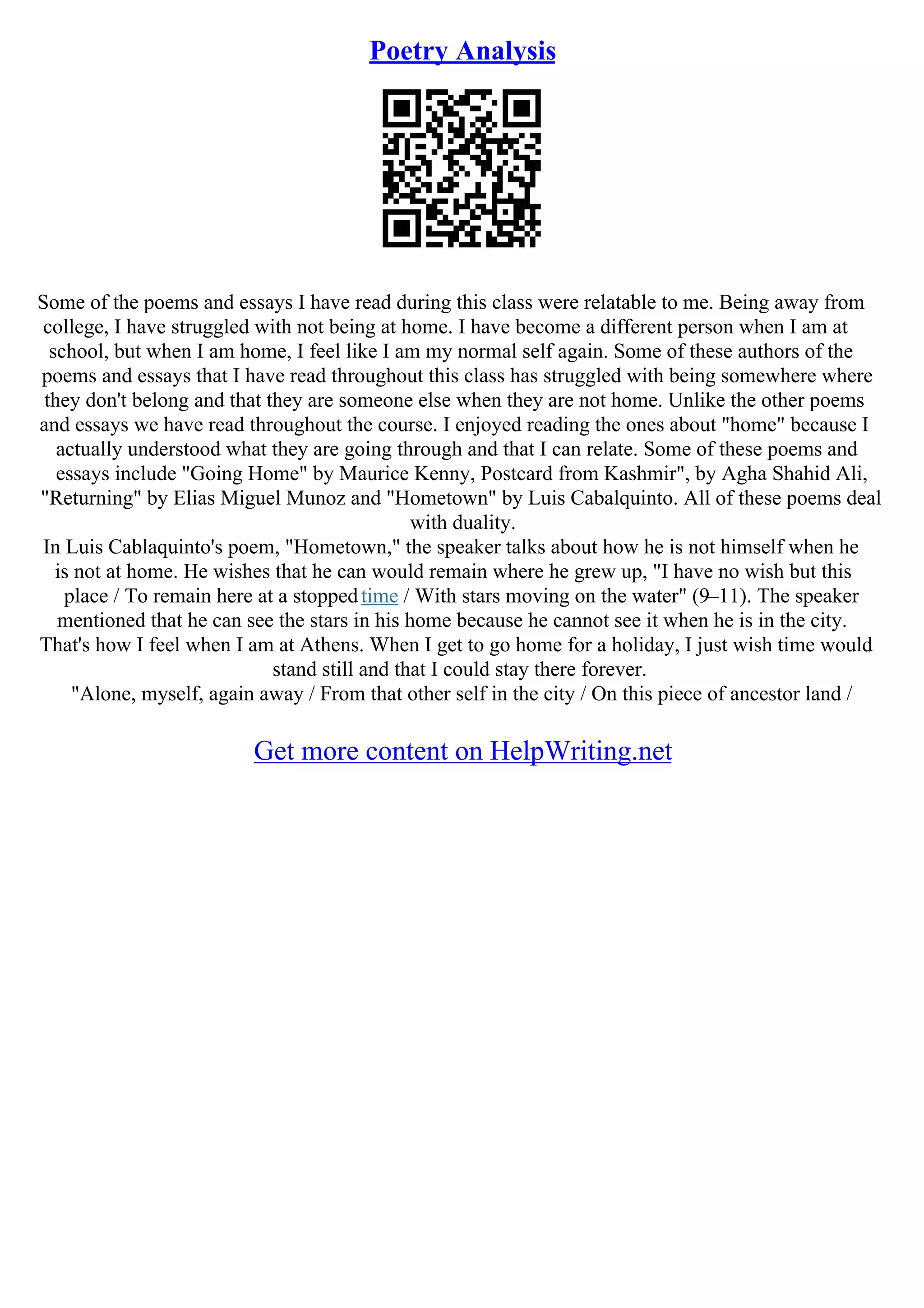 Poetry Analysis Essay Sample | PDF