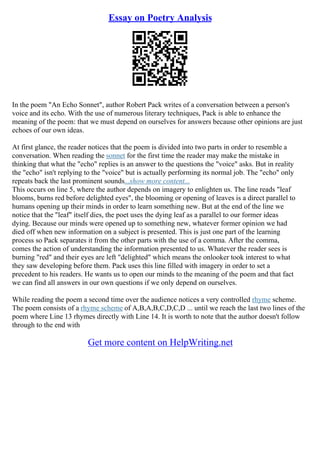 Poetry Analysis Essay Sample | PDF