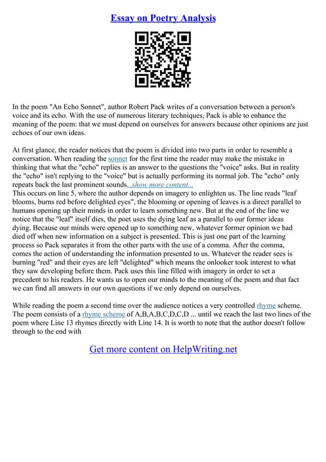 Poetry Analysis Essay Sample | PDF