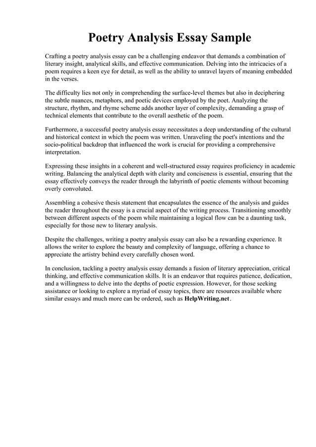 Poetry Analysis Essay Sample | PDF