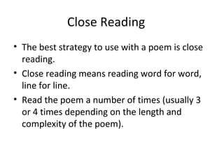 Poetry - Close Reading | PPT | Poetry | Books and Literature