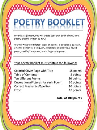 Summative: Poetry Booklet (rubric and instructions) | PDF