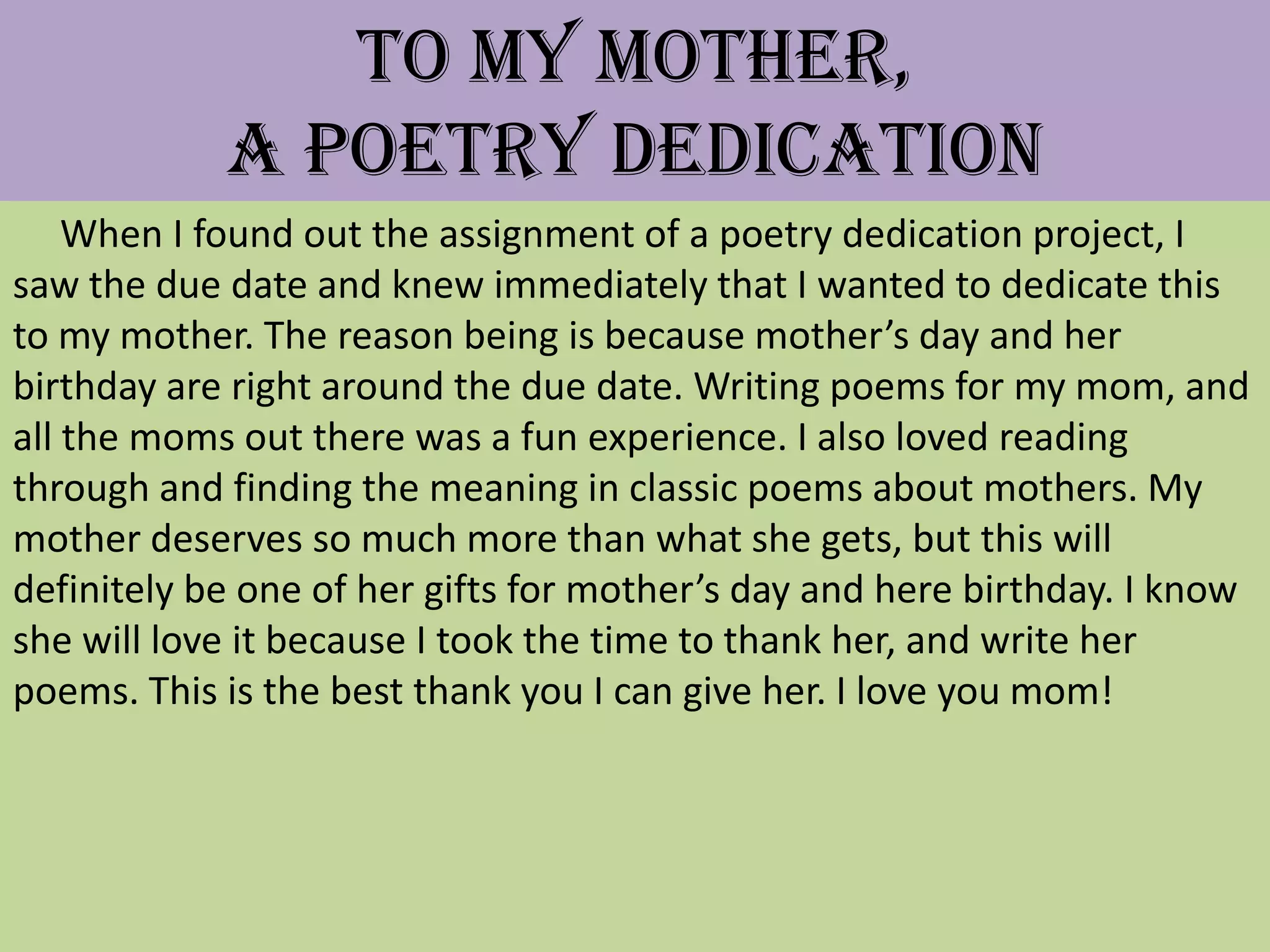 Poetry dedication project complete | PPTX