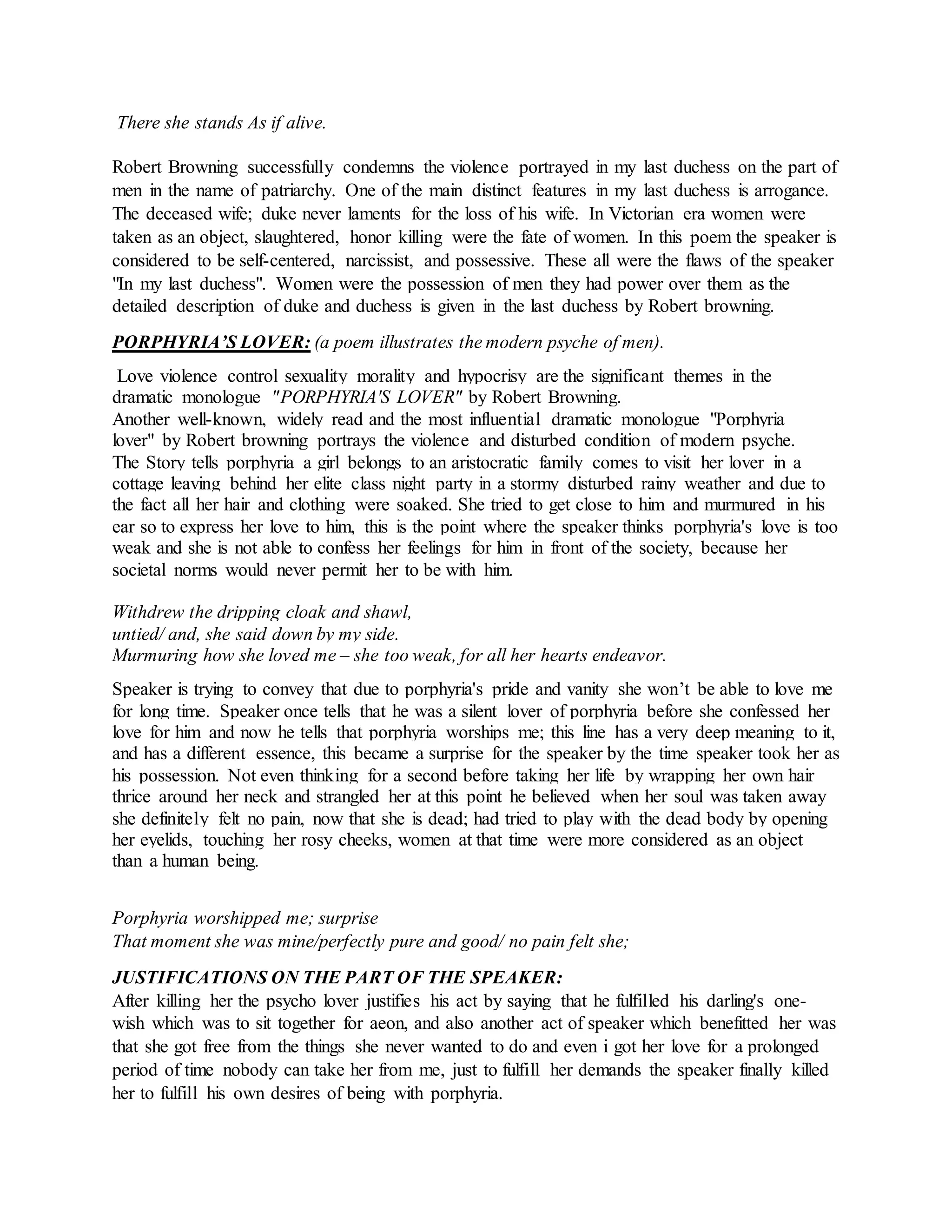 browning condemns voilence in two of his poems (my last duchess) and ...