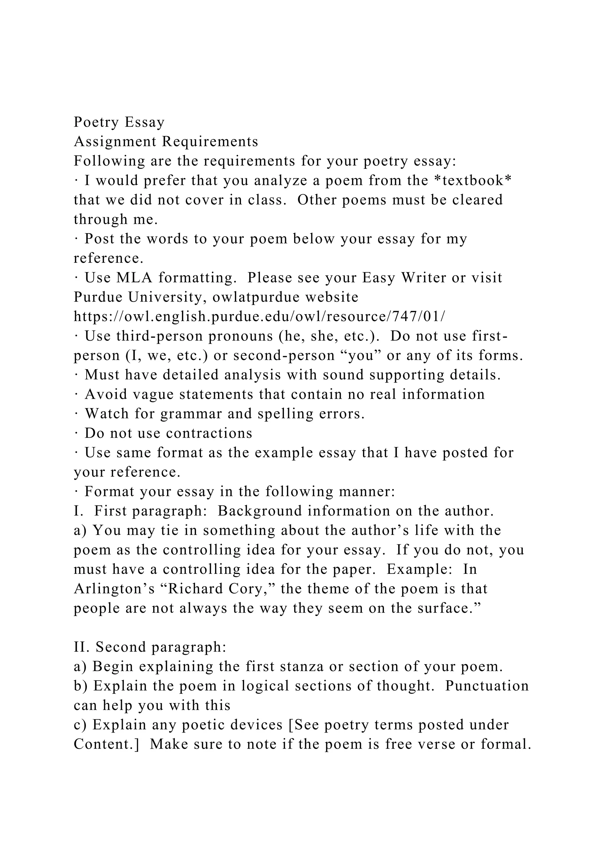 Poetry EssayAssignment RequirementsFollowing are the requireme.docx