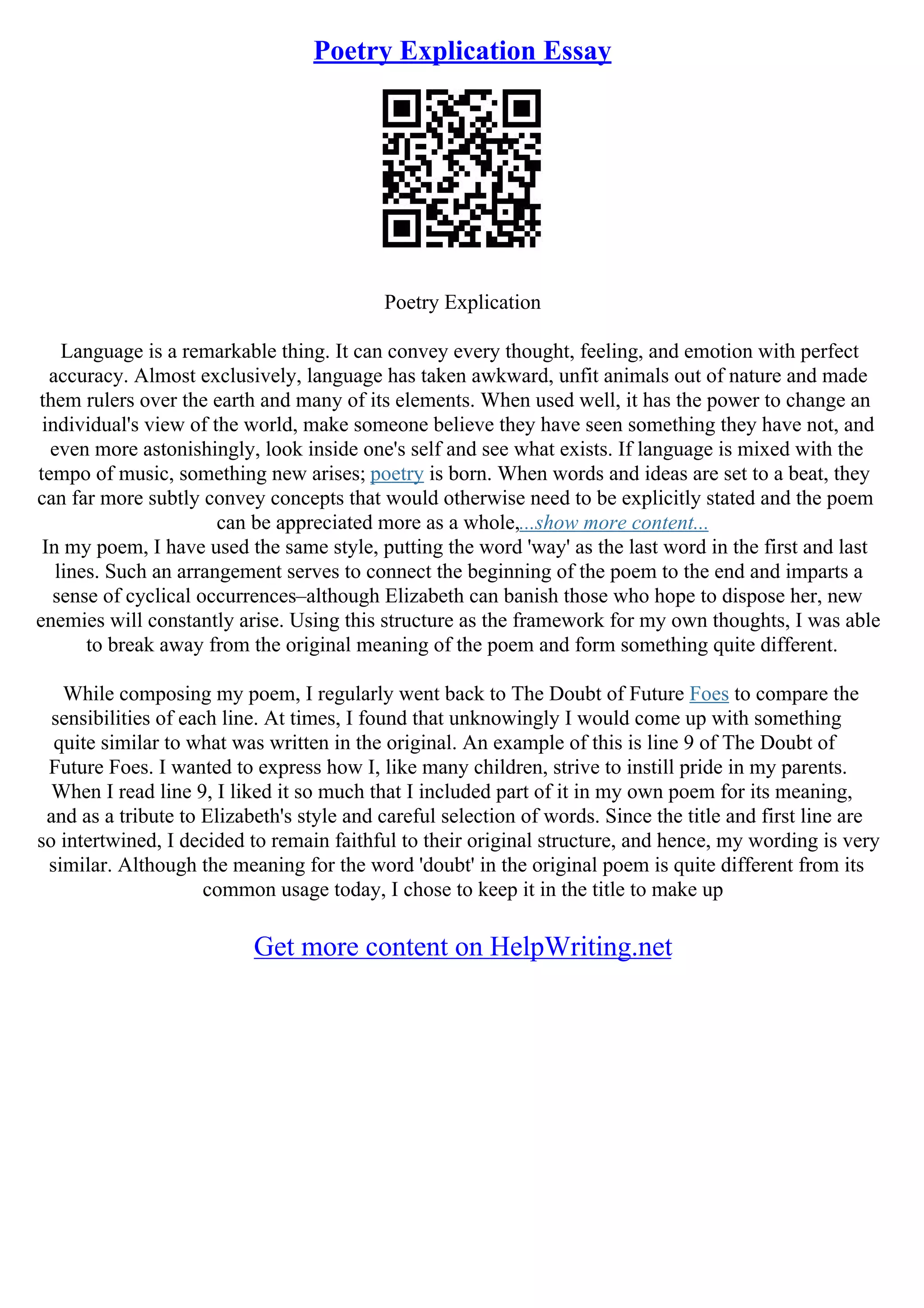 Poetry Essay Structure | PDF