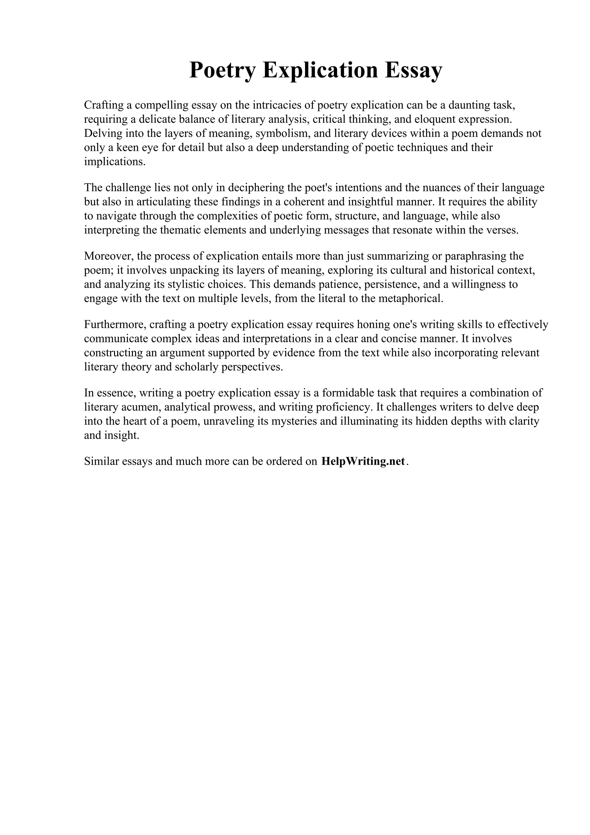 Poetry Explication Essay | PDF