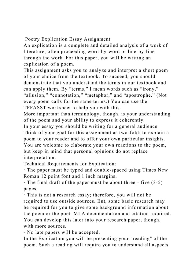 Poetry Explication Essay AssignmentAn explication is a complete.docx ...