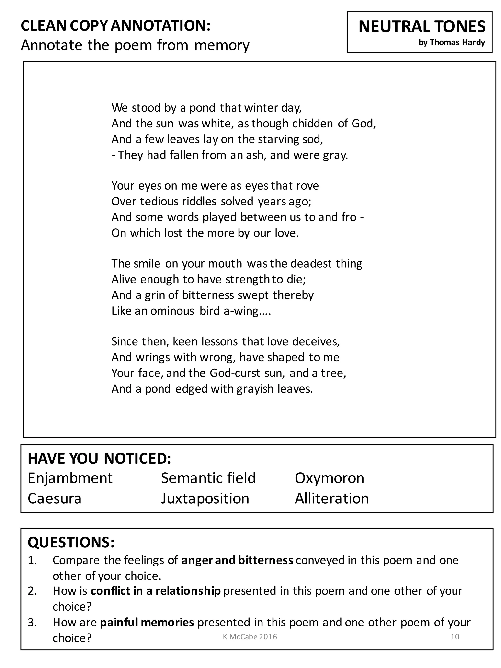 AQA Poetry Guide Love and Relationships Cluster | PDF