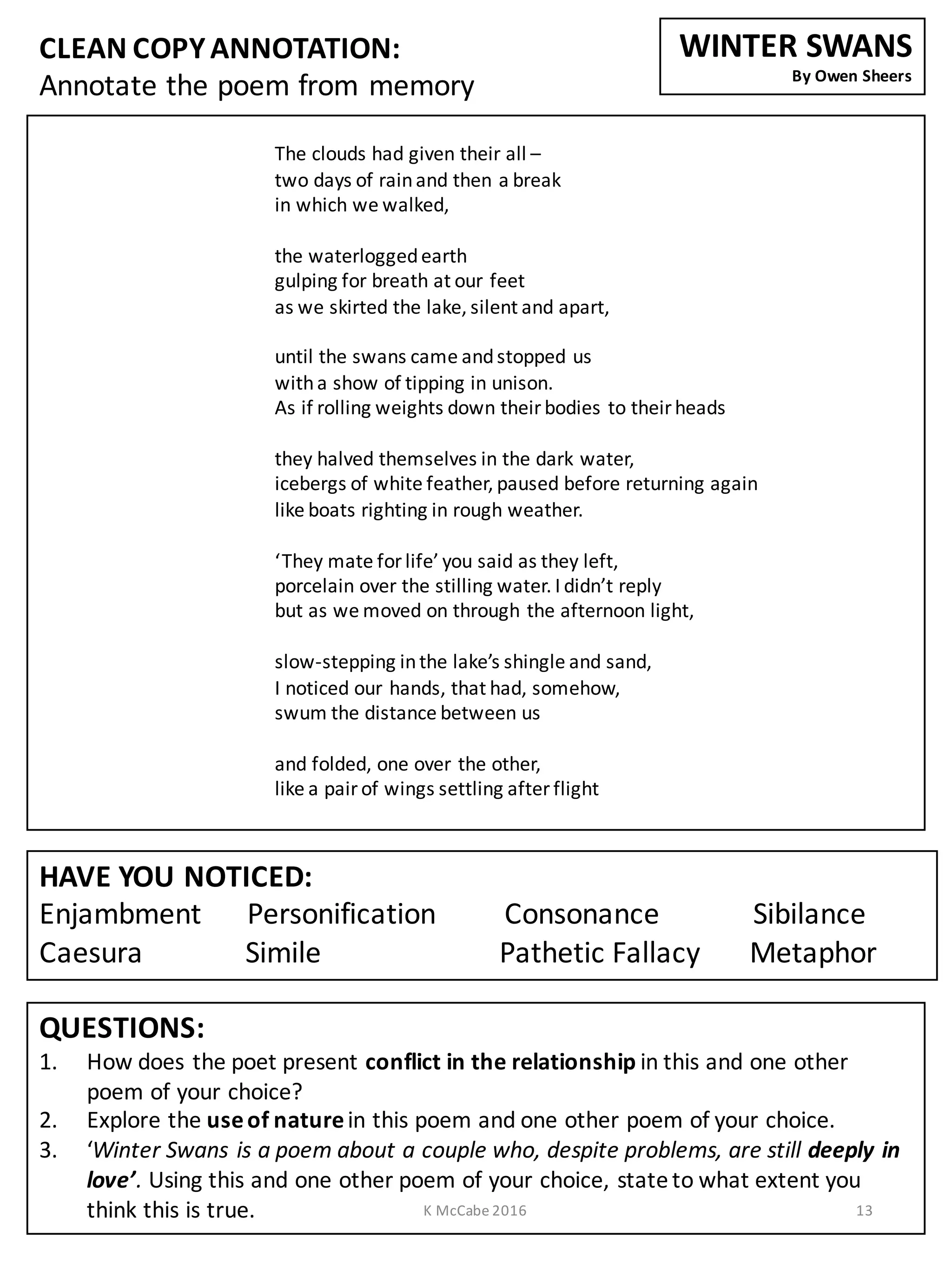 AQA Poetry Guide Love and Relationships Cluster | PDF
