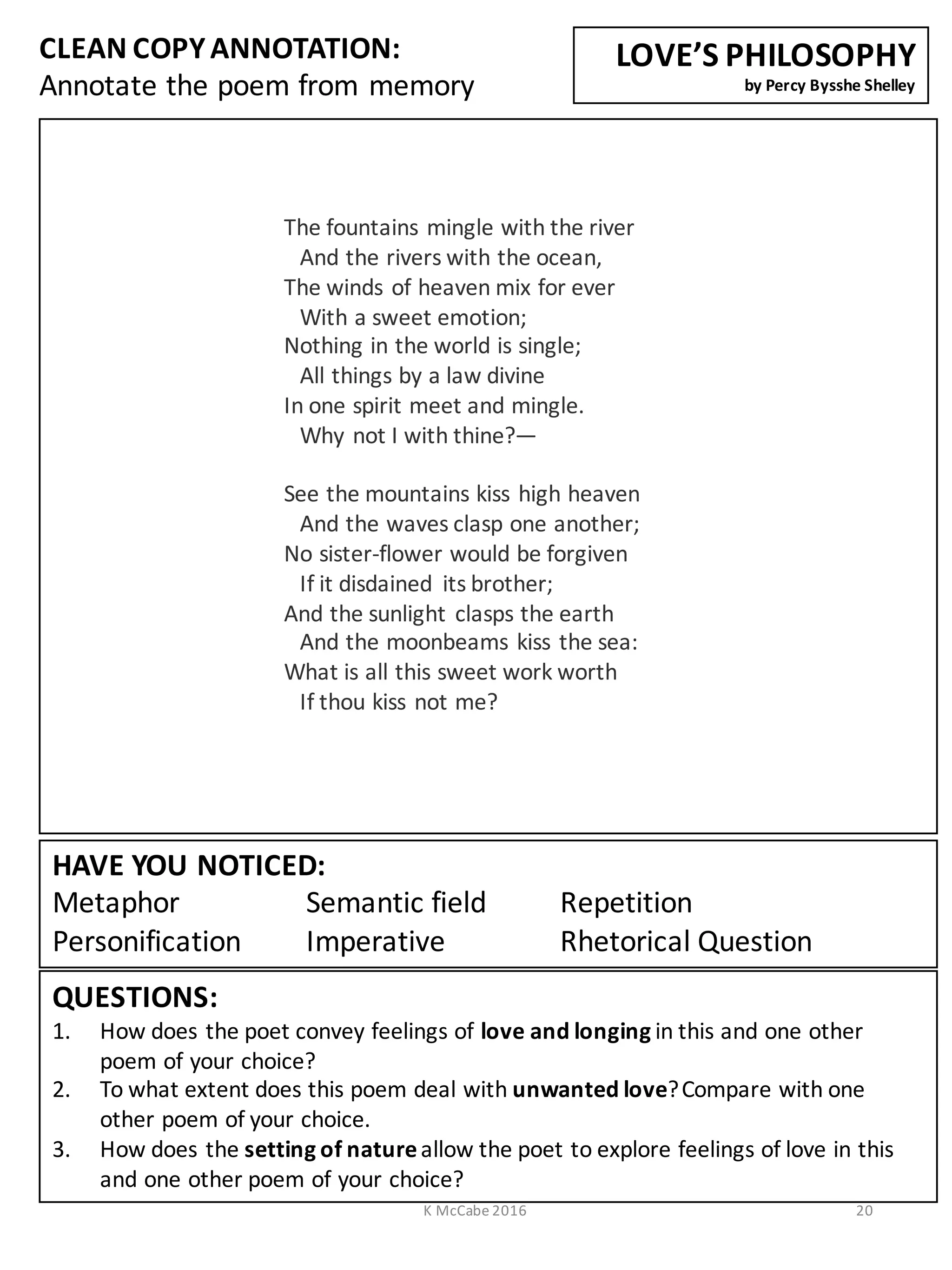 AQA Poetry Guide Love and Relationships Cluster | PDF
