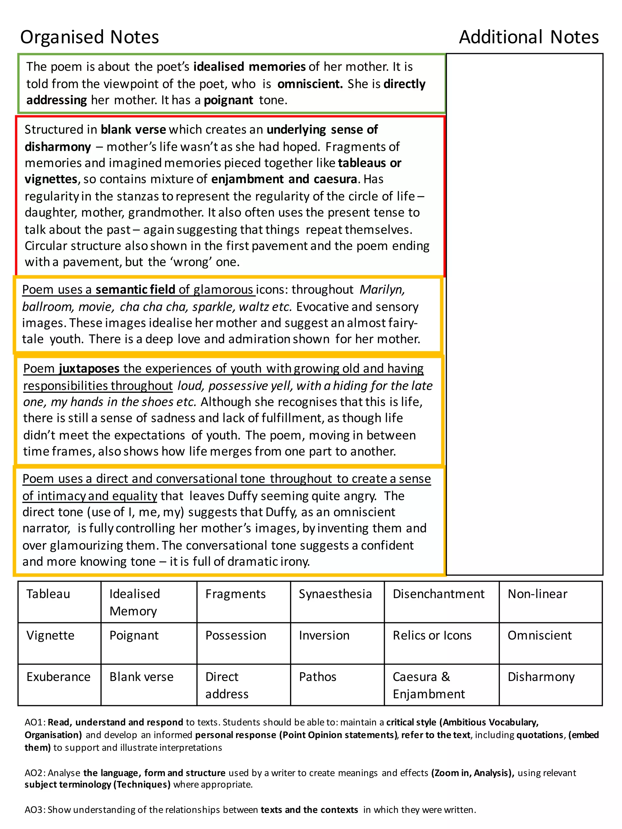 AQA Poetry Guide Love and Relationships Cluster | PDF