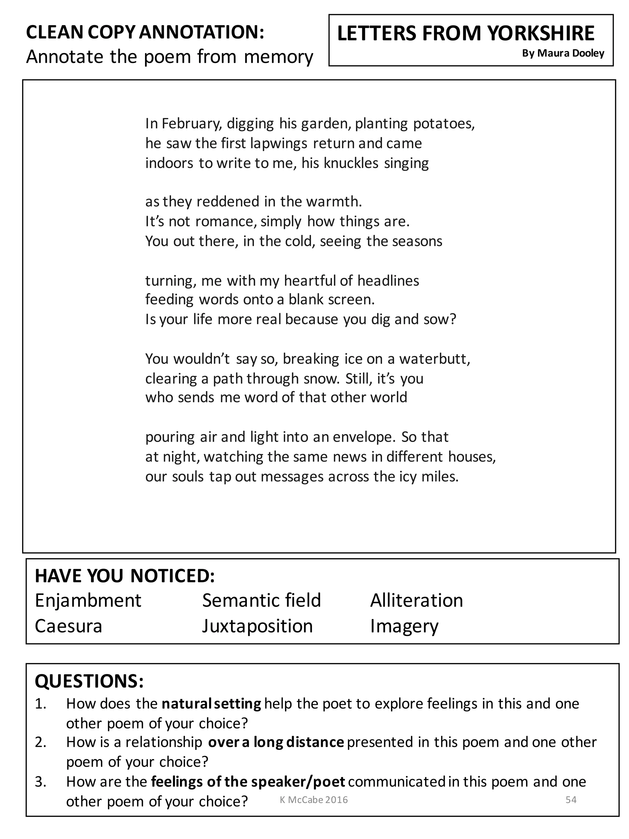 AQA Poetry Guide Love and Relationships Cluster | PDF