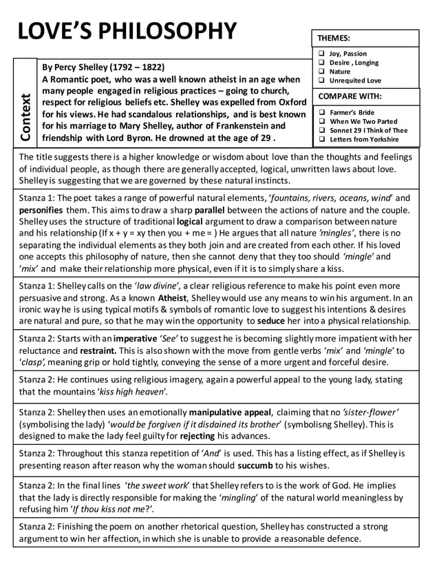 AQA Poetry Guide Love and Relationships Cluster | PDF