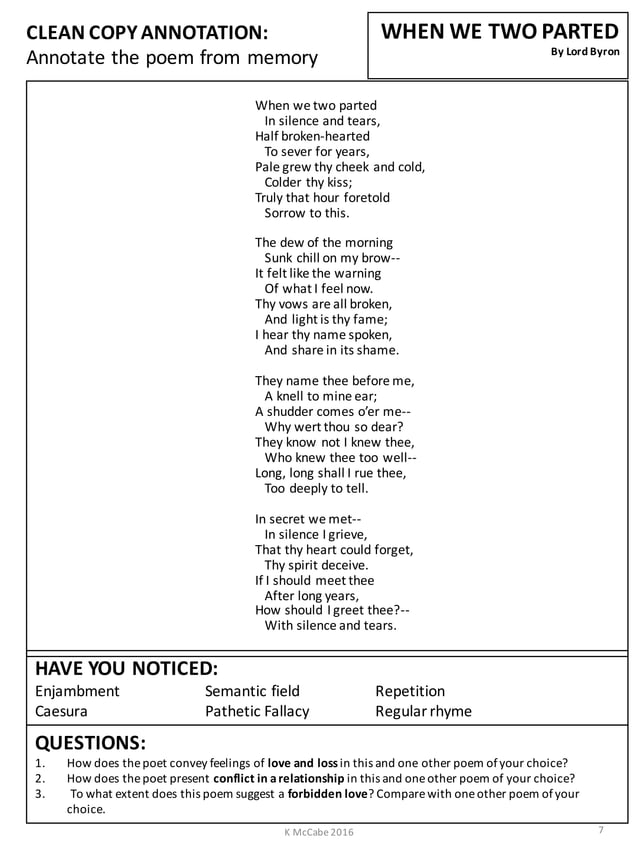 AQA Poetry Guide Love and Relationships Cluster | PDF