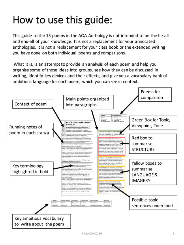 AQA Poetry Guide Love and Relationships Cluster | PDF