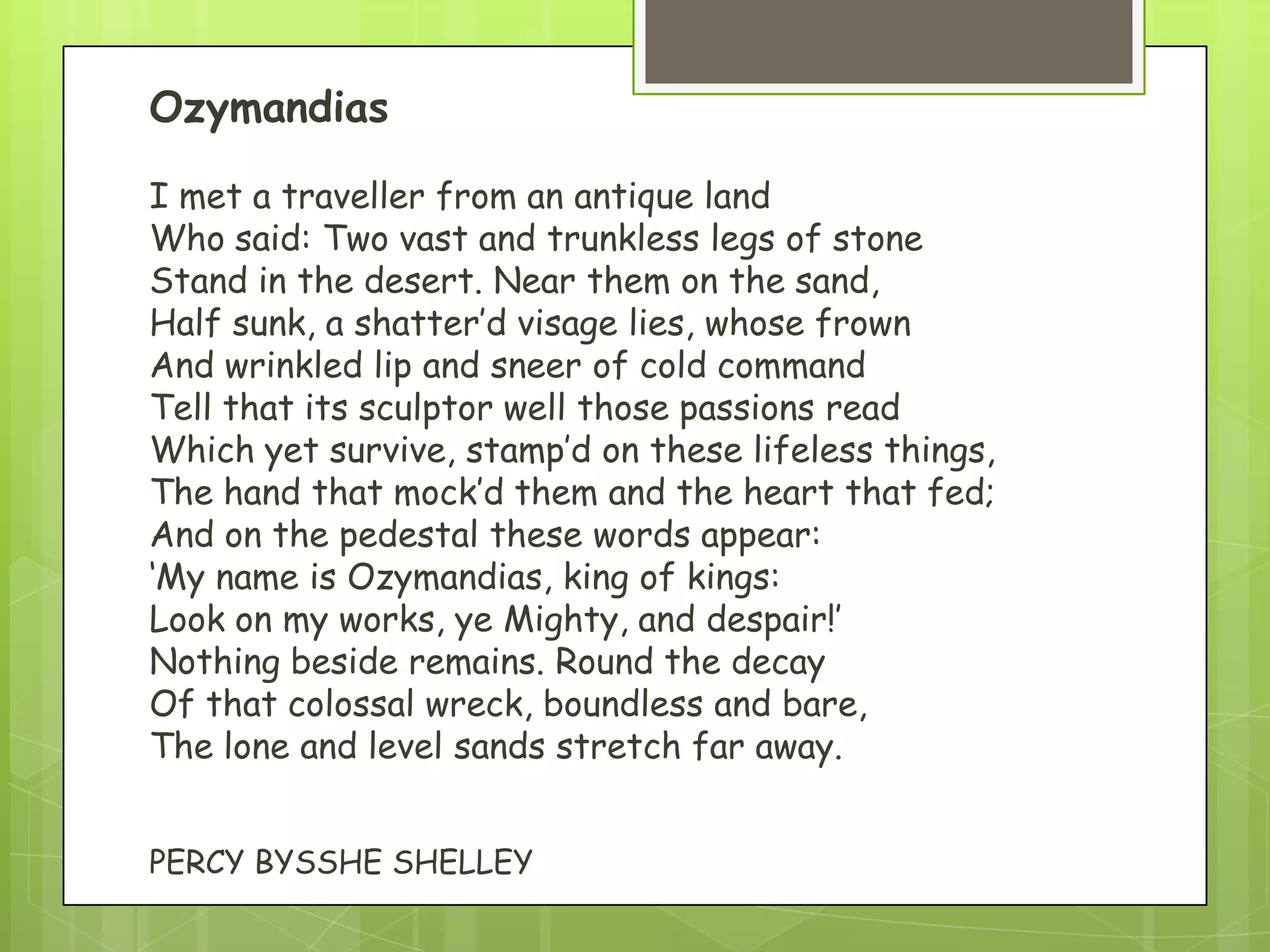 Poetry lesson 1 ozymandias | PPT