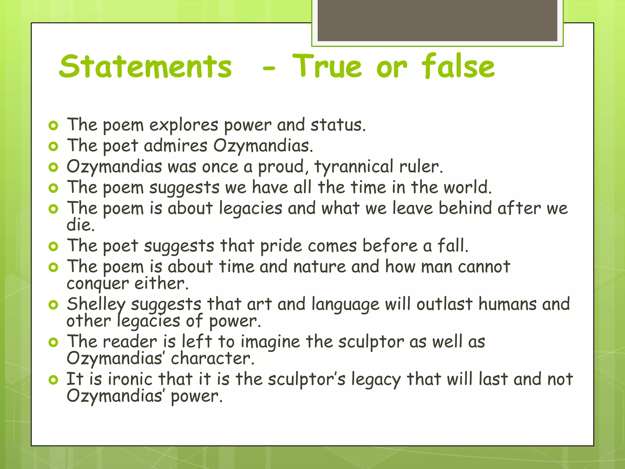 Poetry lesson 1 ozymandias | PPT