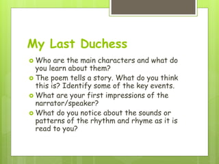 Poetry lesson 7 My Last Duchess | PPT