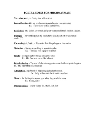 Poetry notes for highwayman | PDF
