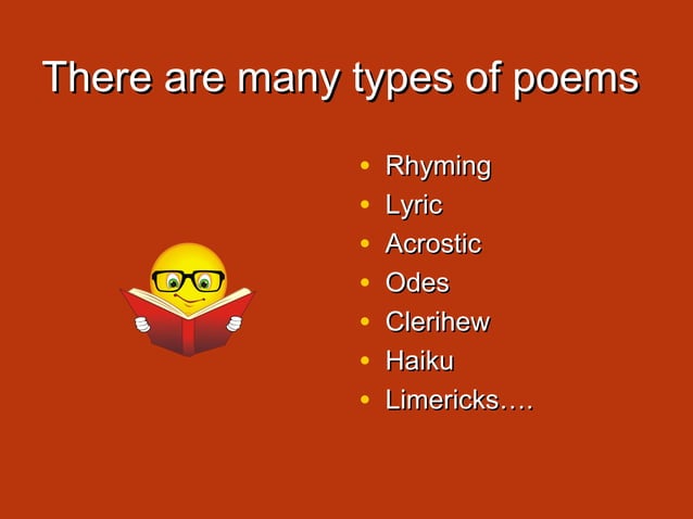 Poetryppt lit lesson_1, Presentation listing different types of poems ...
