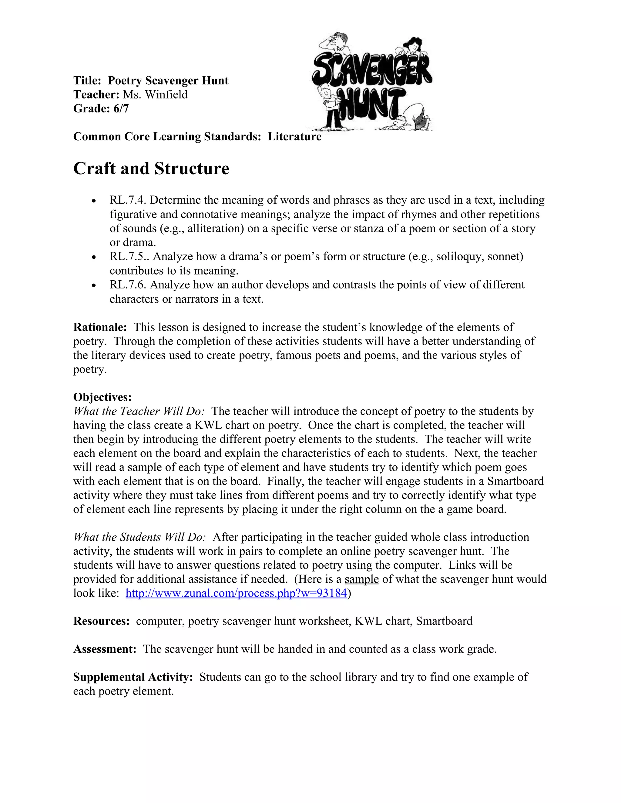 Poetry scavenger hunt | DOC