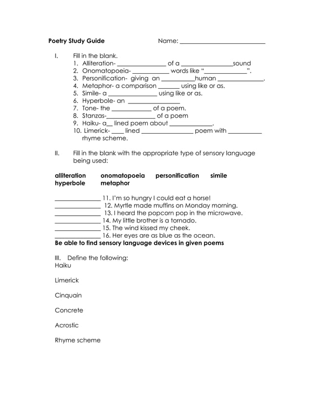 Poetry Study Guide | PDF
