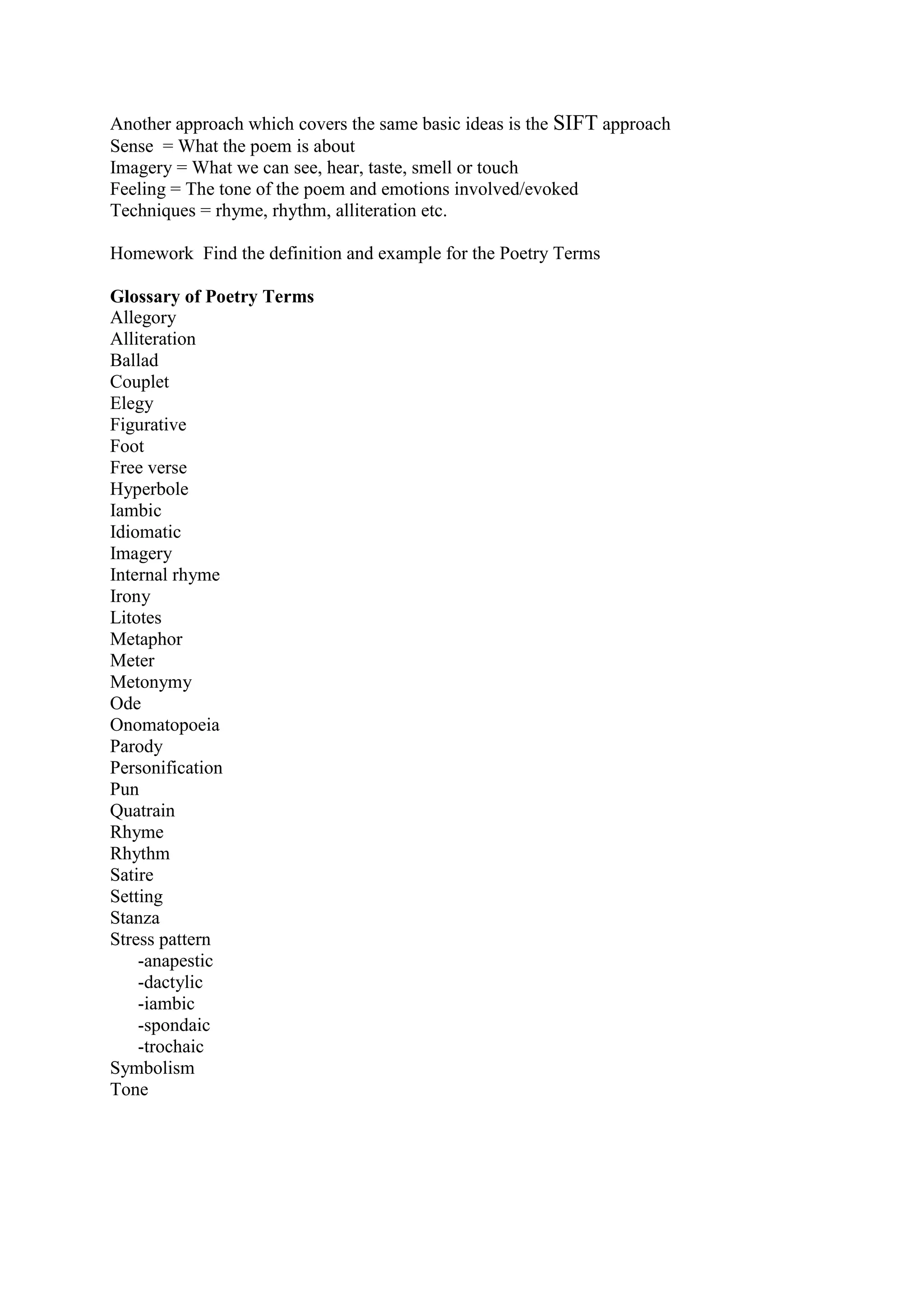 Poetry understanding and glossary | DOCX