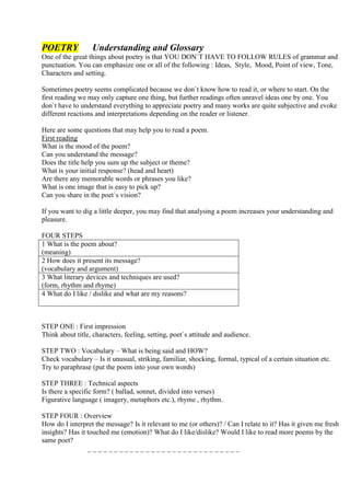 Poetry understanding and glossary | PDF
