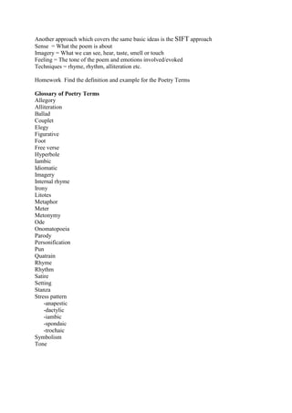 Poetry understanding and glossary | PDF