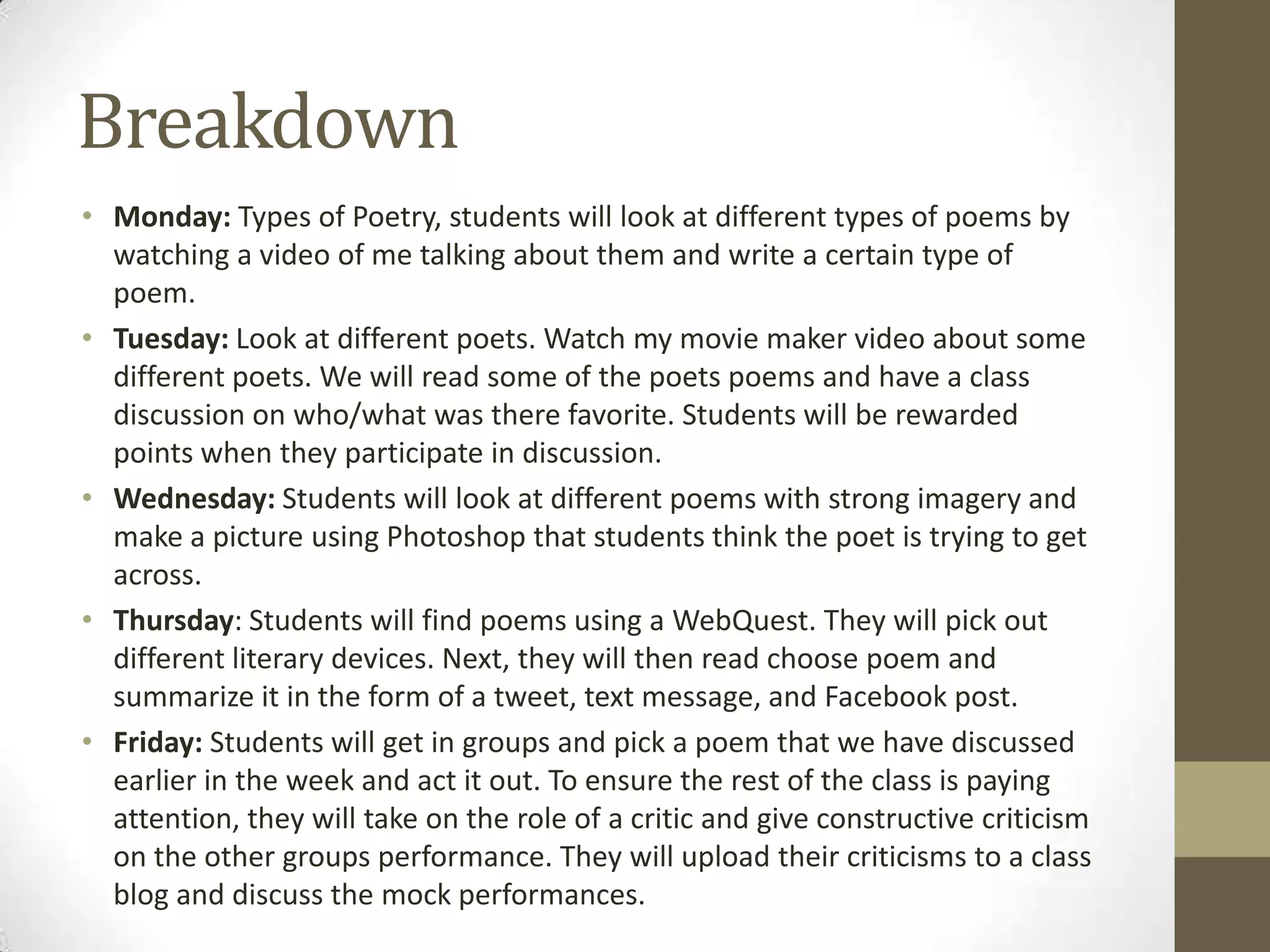 Poetry unit plan | PPT