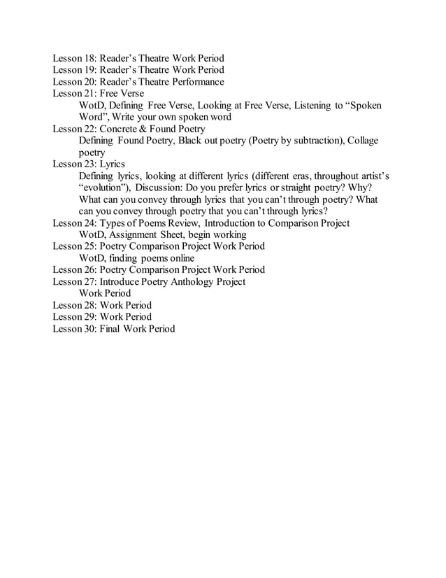 Poetry unit plan | DOCX | Homework and Study | Education